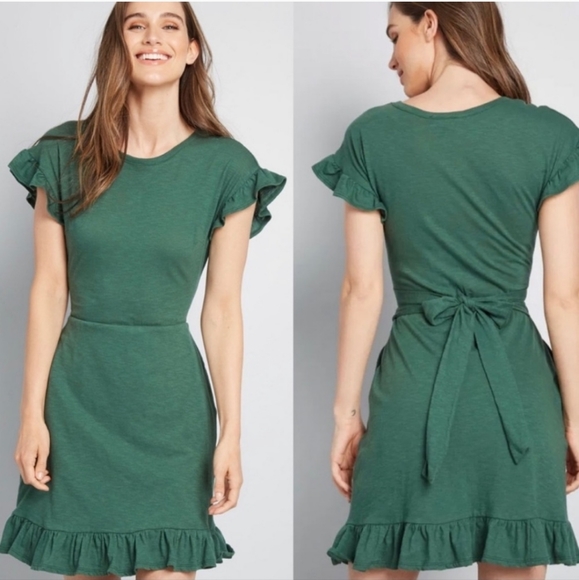 Modcloth | Dresses | Modcloth Glam Goings Knit Green Ruffle Mini Dress ...